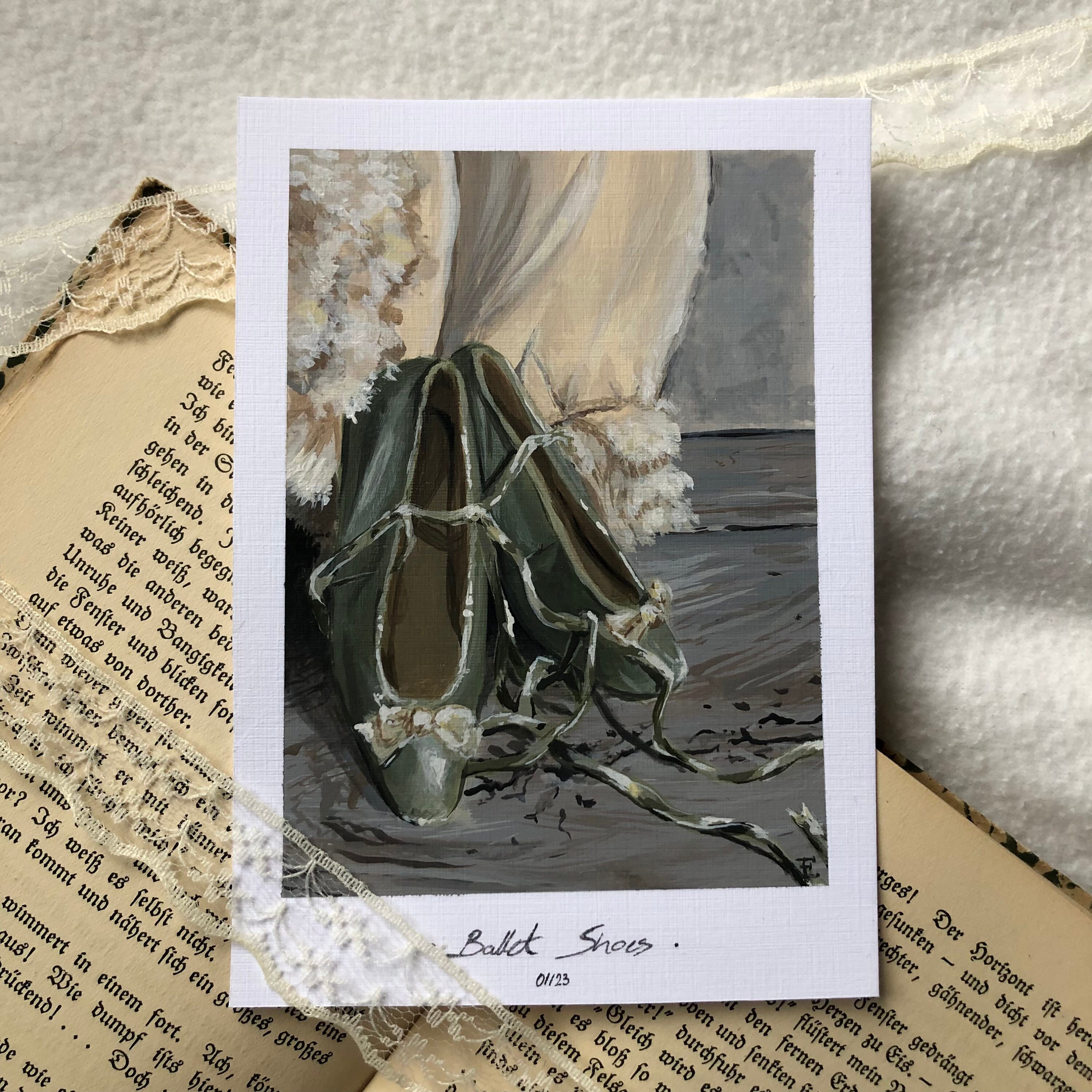 Ballet Shoes original Painting Acrylic A6 , Vintage Artwork, Small Art ...