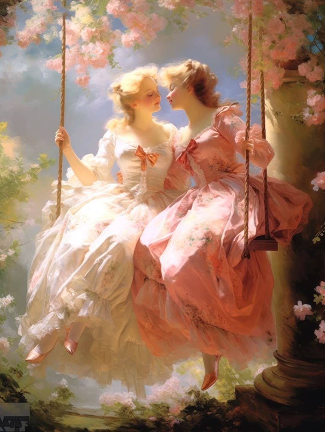 Romantic Lesbian Print, Painting of Women Kissing, Lesbian Aesthetic ...