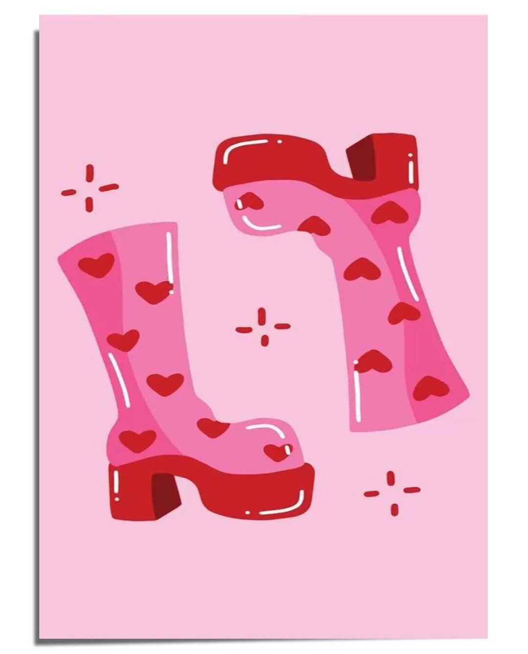Pink Retro Print Pink Boots 70's Poster, Preppy Print, Pink Room Decor ...