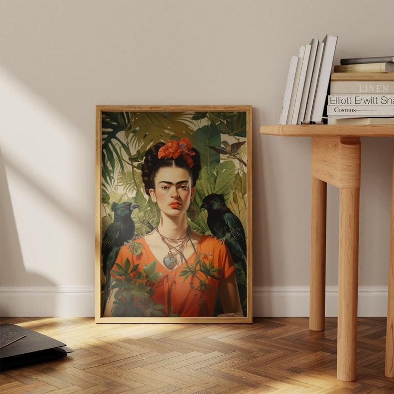 Frida Kahlo Print Frida Kahlo Art Jungle Botanical, Orange Green ...