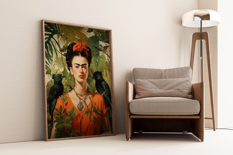 Frida Kahlo Print Frida Kahlo Art Jungle Botanical, Orange Green ...