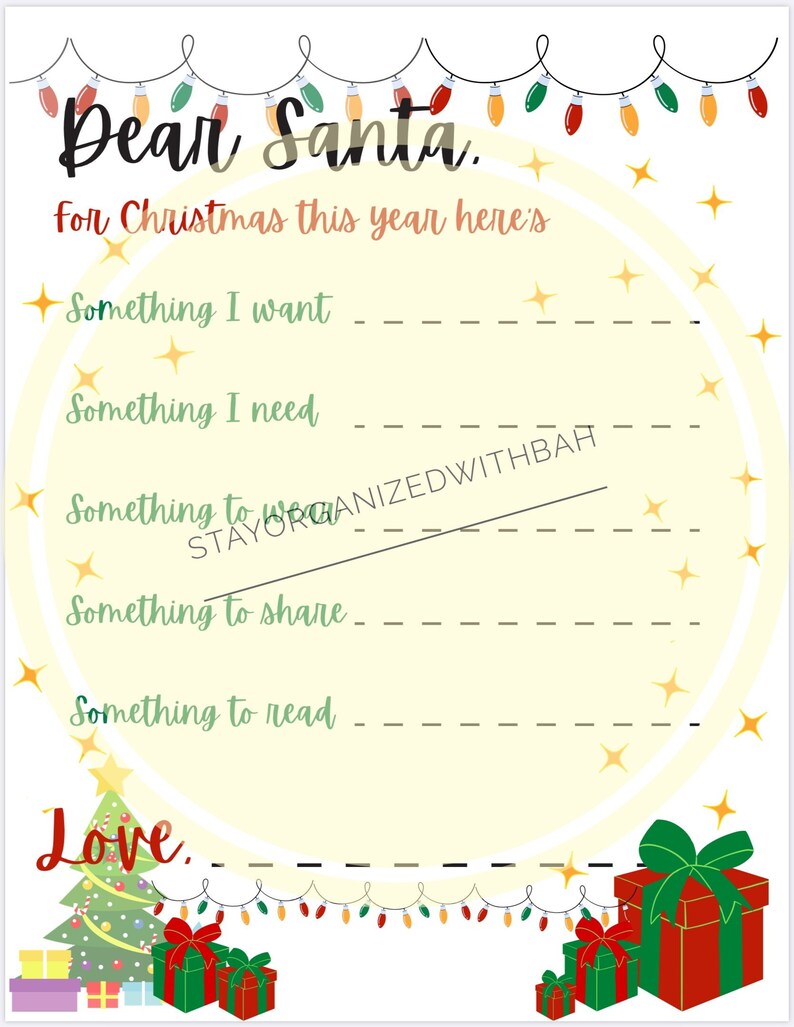 Printable Letter to Santa Template | Instant Download | Holiday ...