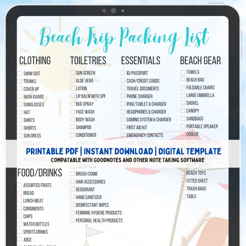 Ultimate Beach Packing List | Family Beach Trip Checklist | Printable ...