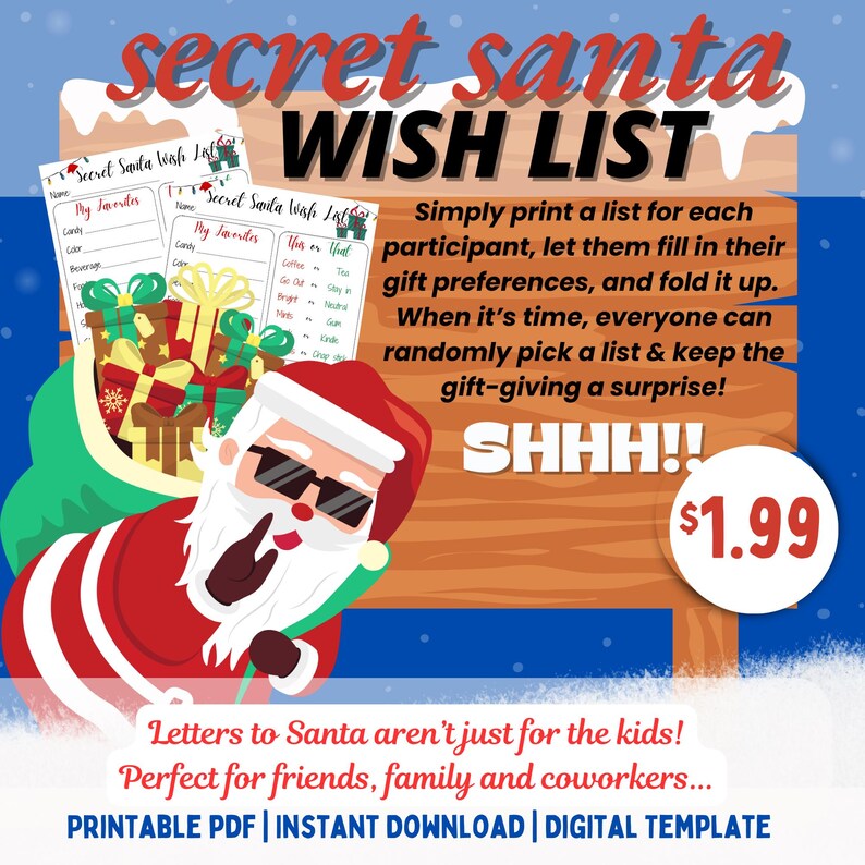 Secret Santa Wish List PRINTABLE | Instant Download | Holiday Party - Etsy