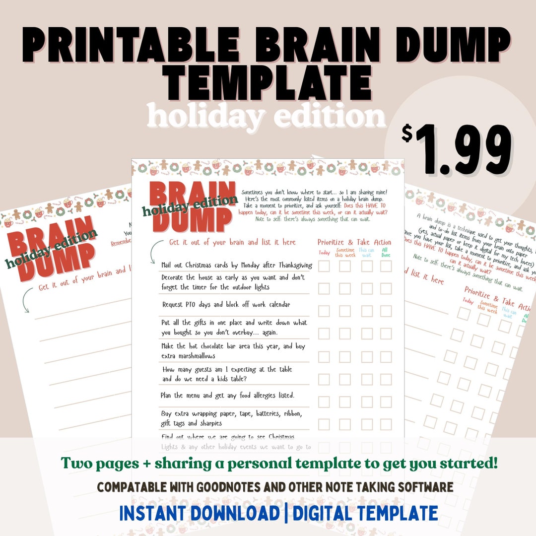 Holiday Brain Dump | to Do List | Printable | Digital Template ...
