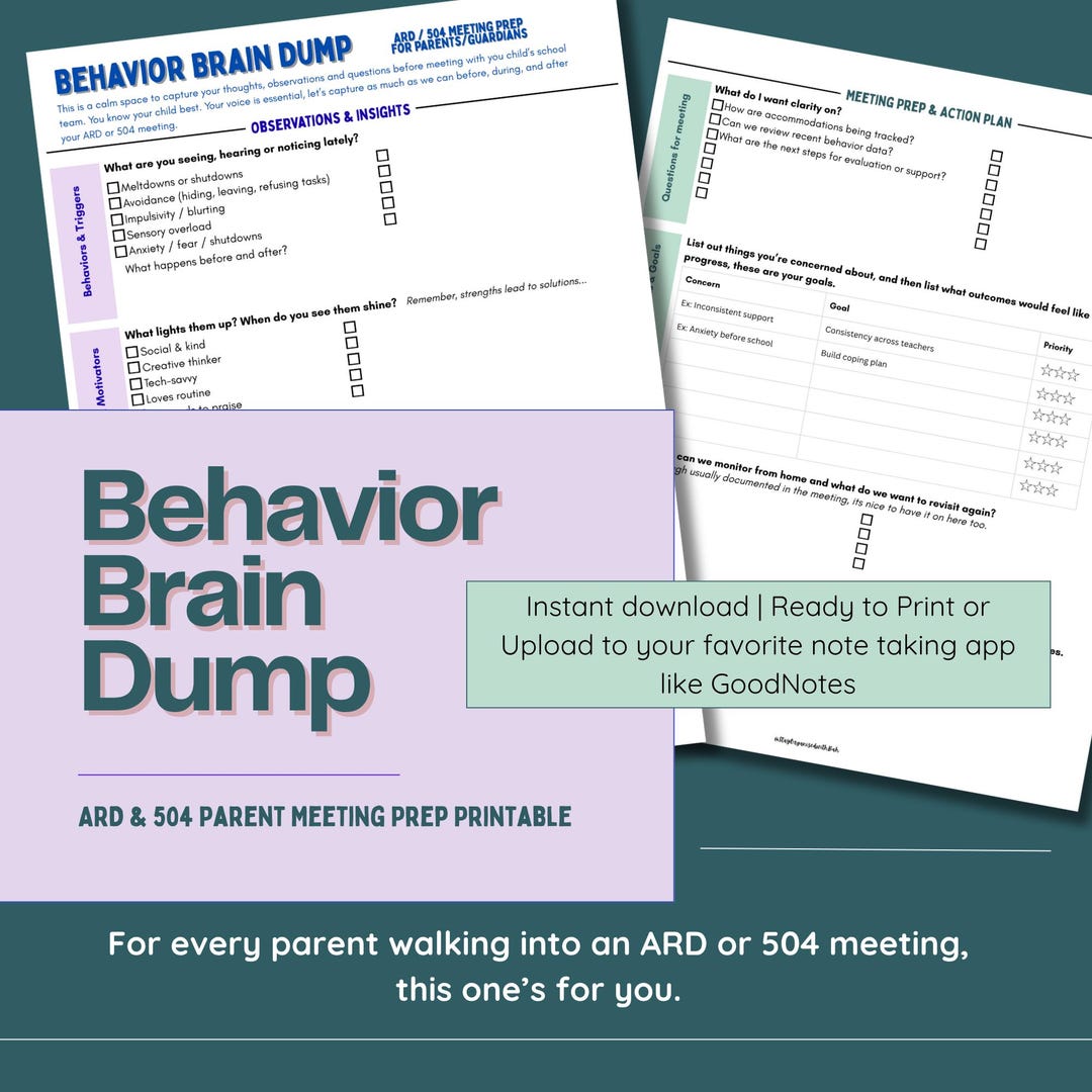 Behavior Brain Dump | Special Education Planning Sheet | ARD & 504 ...