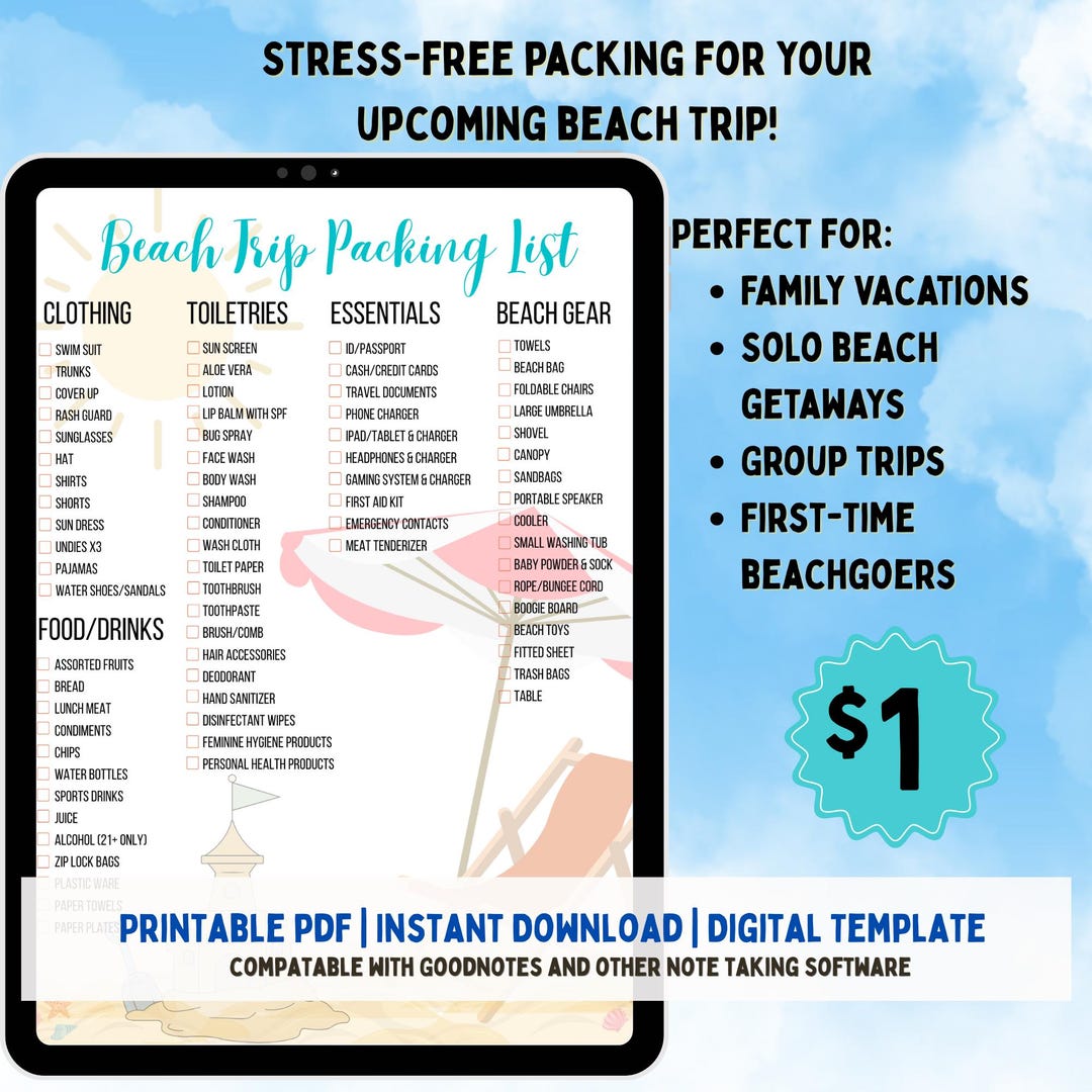 Ultimate Beach Packing List | Family Beach Trip Checklist | Printable ...