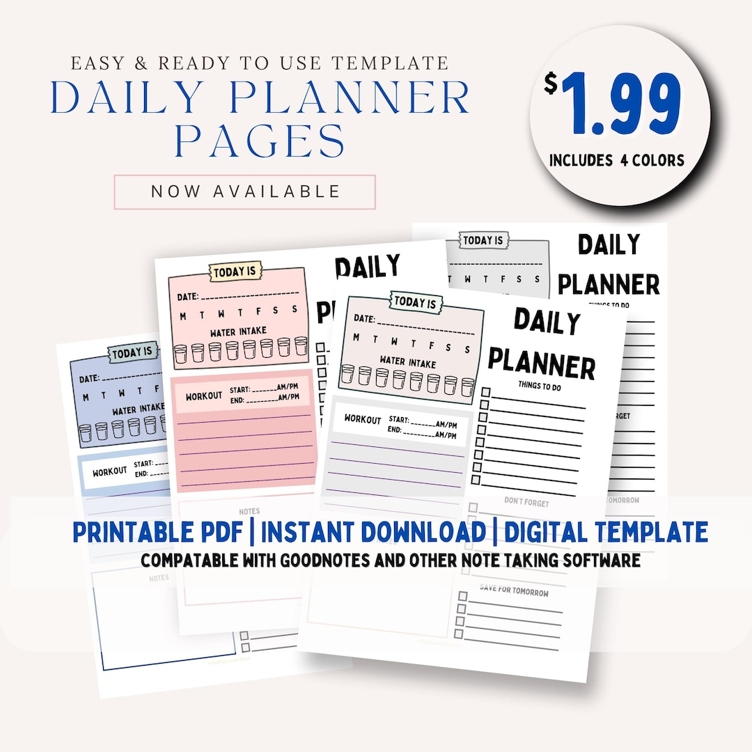Daily Planner Template | Undated and Reusable | Printable 8.5 X 11 PDF ...