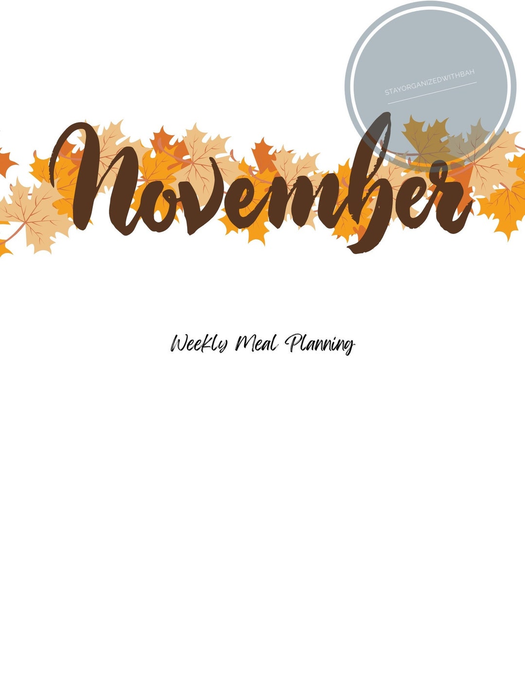 Printable Meal Planner: November - Etsy