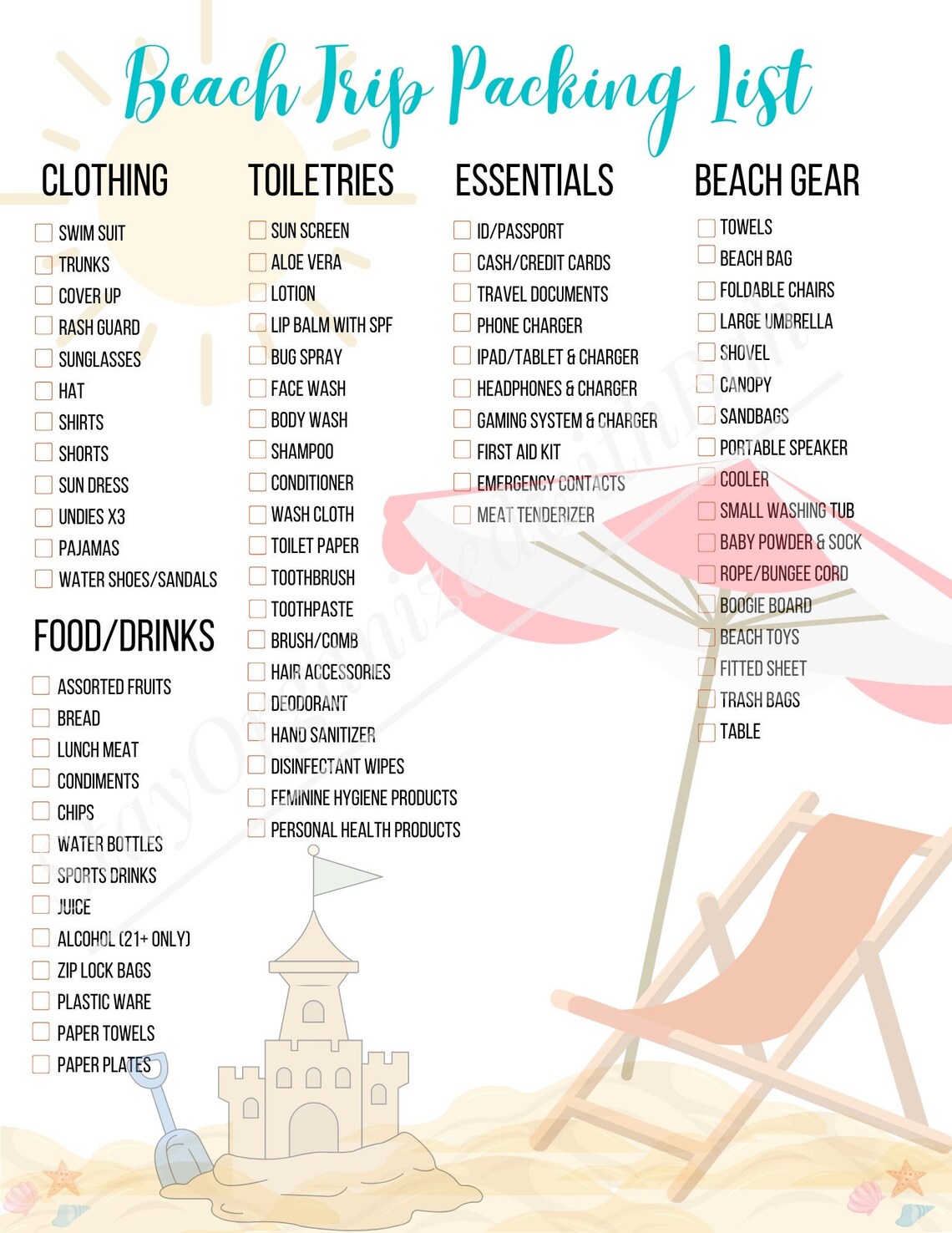 Ultimate Beach Packing List | Family Beach Trip Checklist | Printable ...