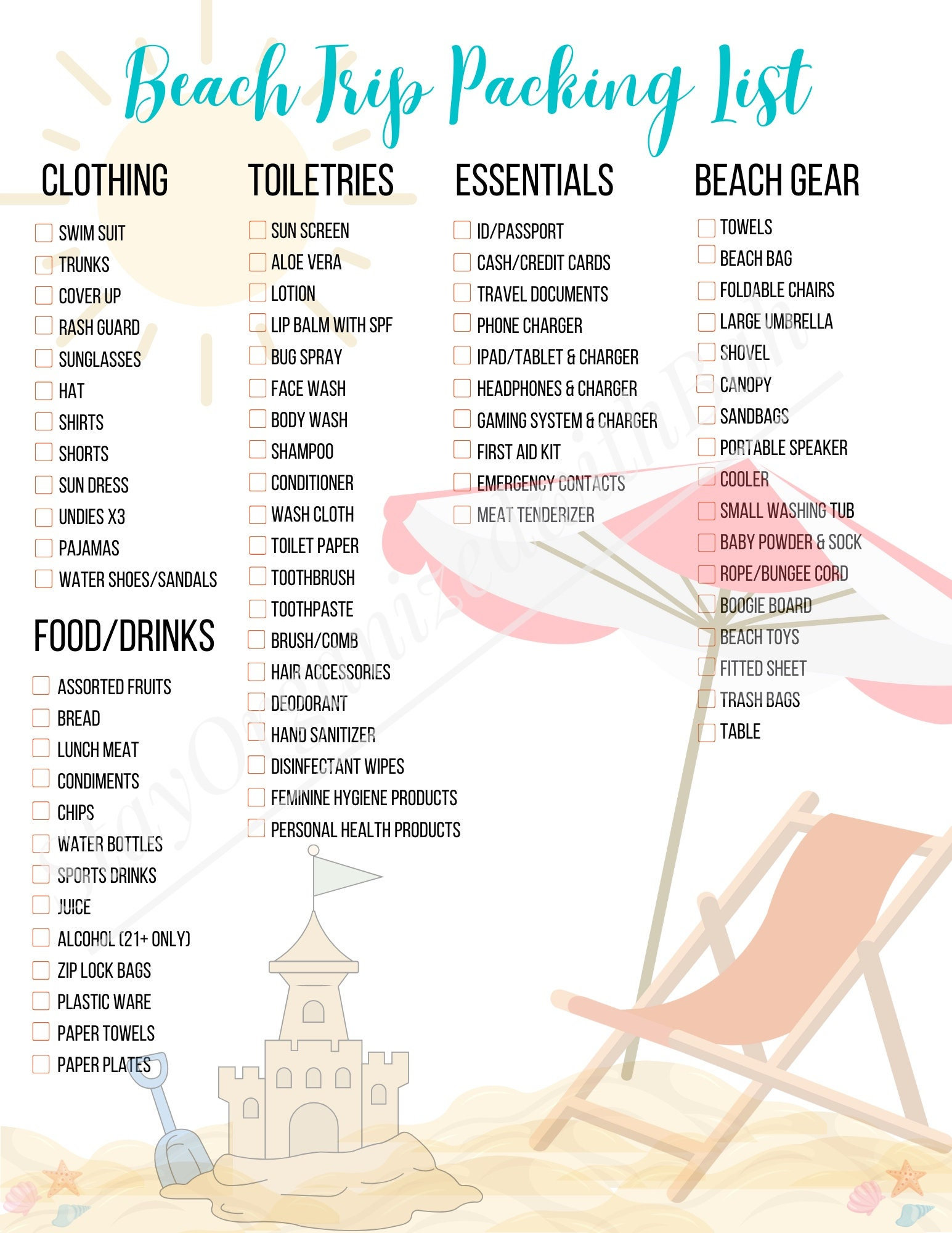 Ultimate Beach Packing List | Family Beach Trip Checklist | Printable ...