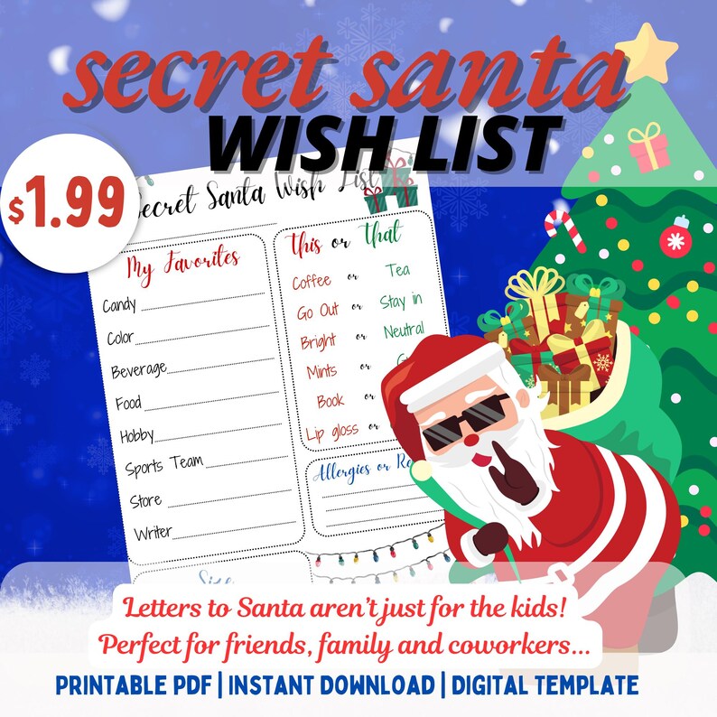 Secret Santa Wish List PRINTABLE | Instant Download | Holiday Party - Etsy