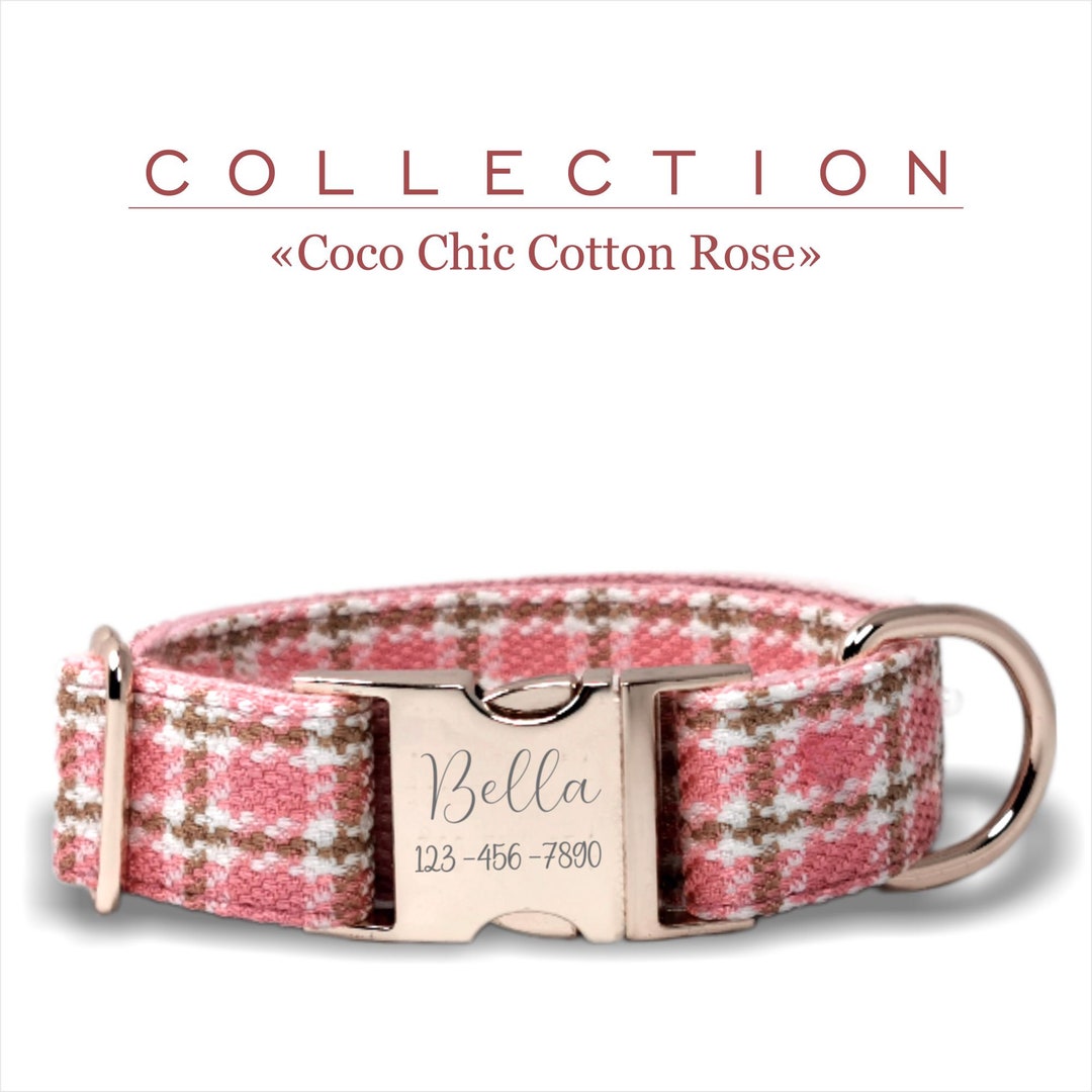 Cotton Rose Dog Collar, Coco Chic Plaid Pattern, Adjustable Sizes Small ...