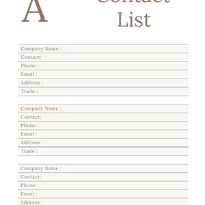 Printable Contact List, Address Book Printable, Client Contact ...