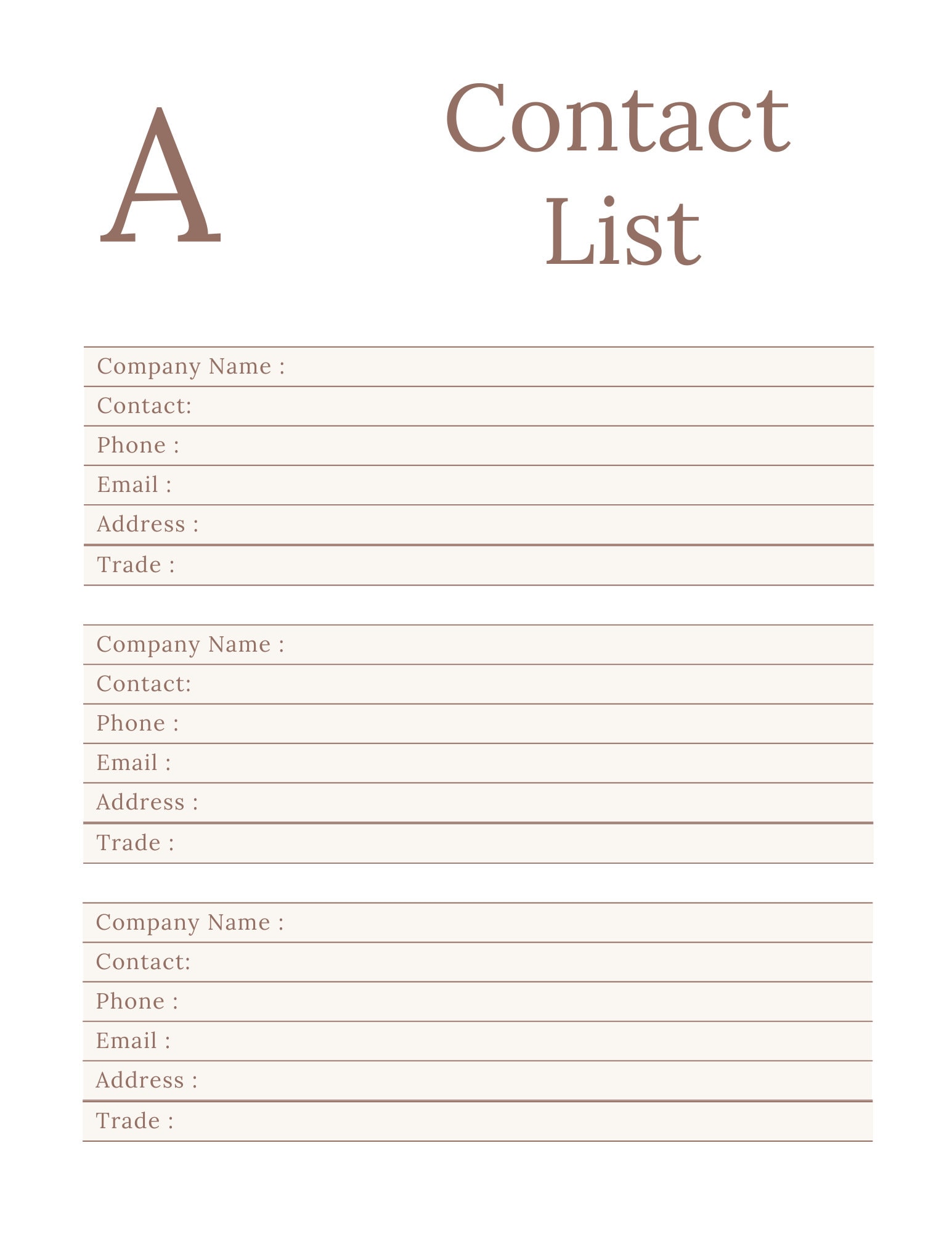 Printable Contact List, Address Book Printable, Client Contact ...