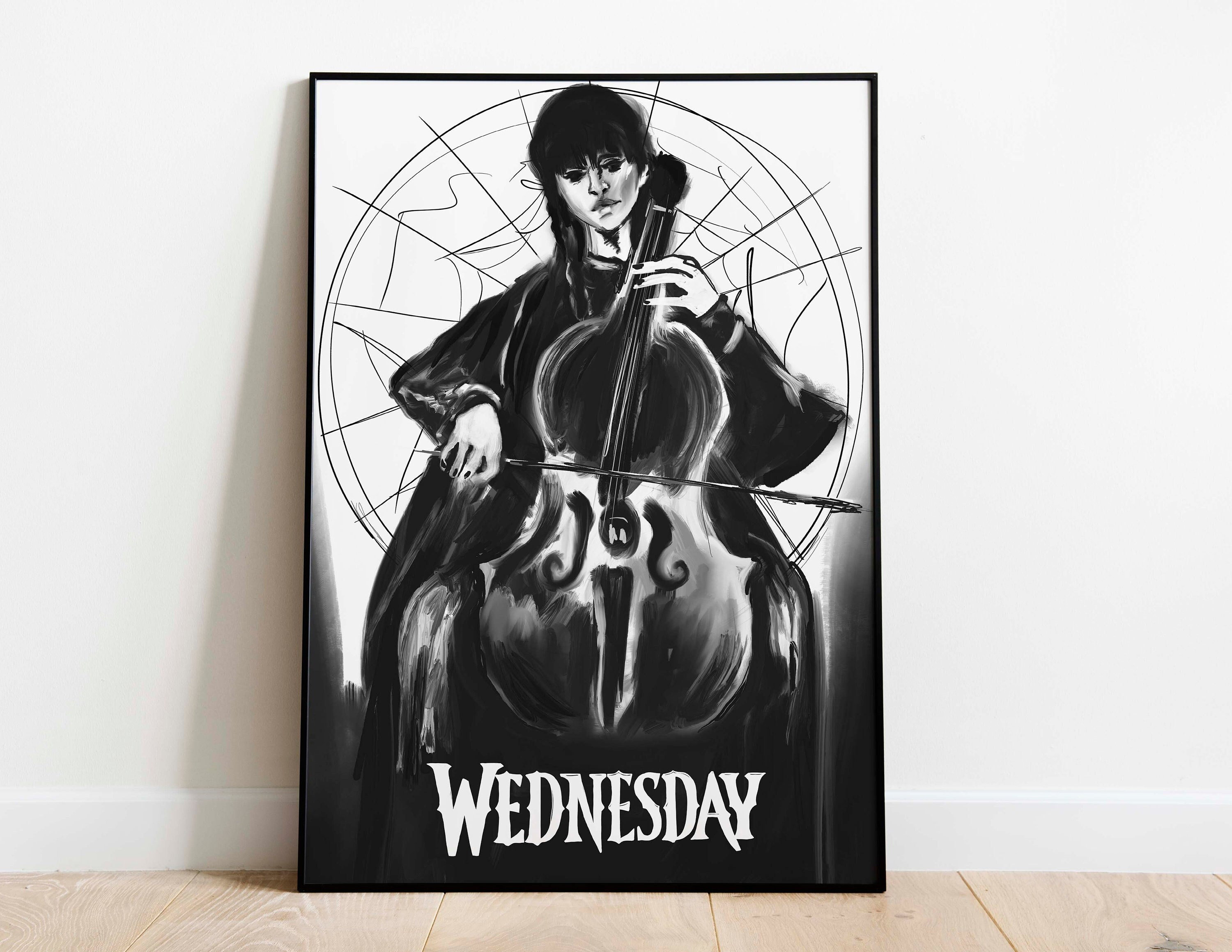 Wednesday Playing Violin Art Print, Jenna Ortega Illustration As ...