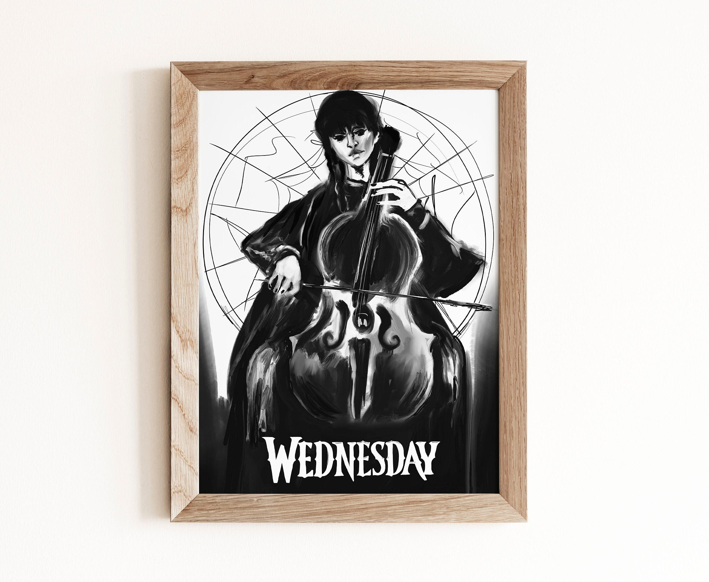 Wednesday Playing Violin Art Print, Jenna Ortega Illustration As ...