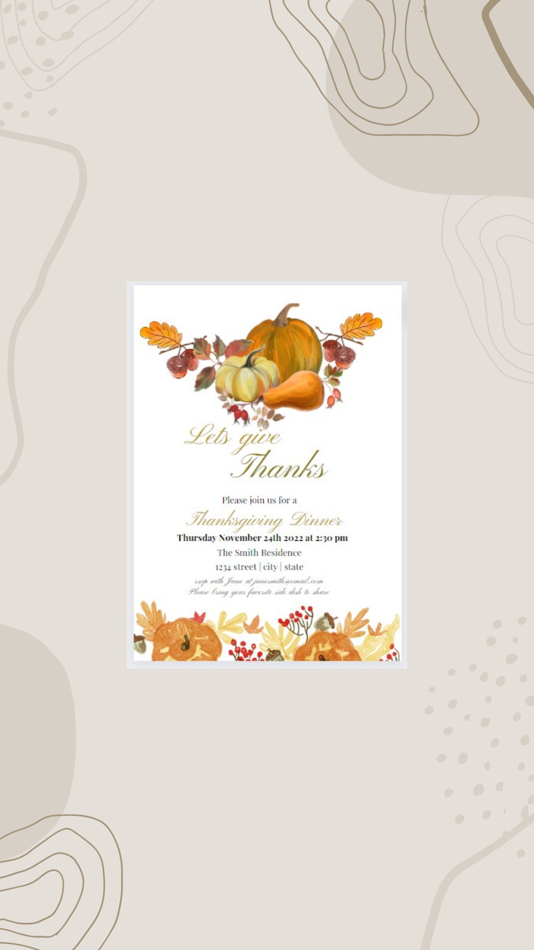 Thanksgiving Dinner Invitation, Lets Give Thanks Invitation ...