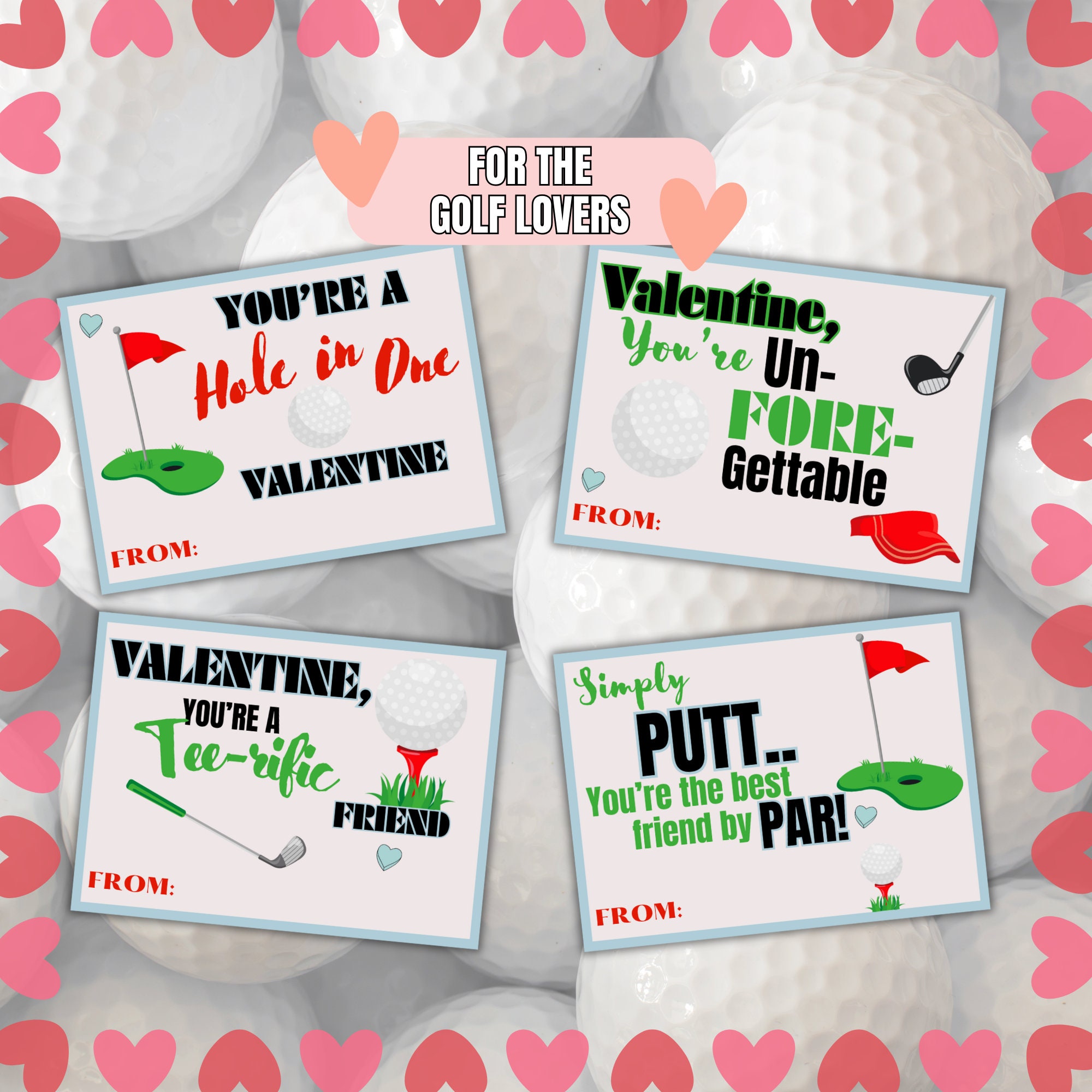 Printable Golf Valentines Day Cards, Instant Download, Classroom ...