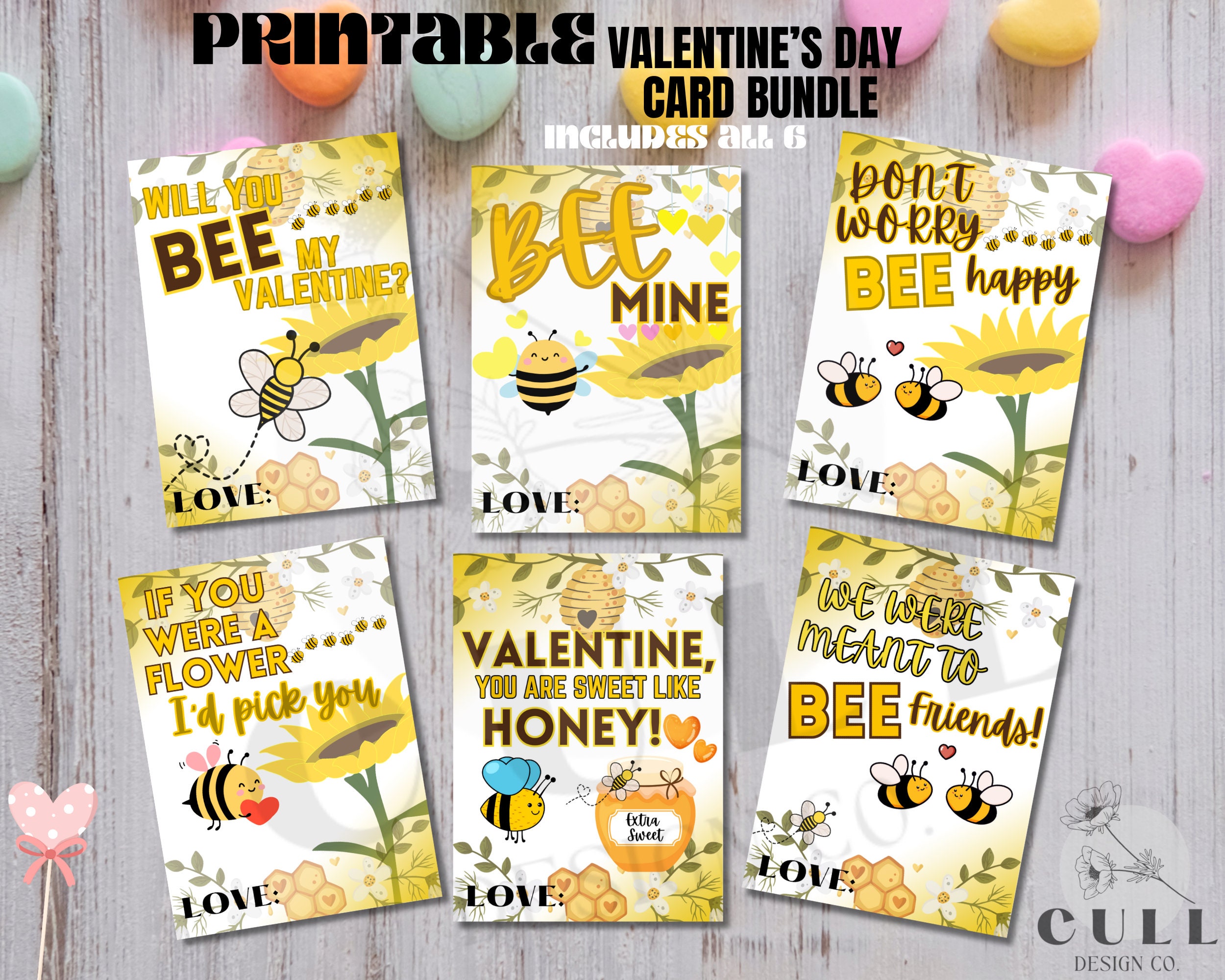 Printable Bumble Bees Valentines Day Cards, Instant Download, Classroom ...