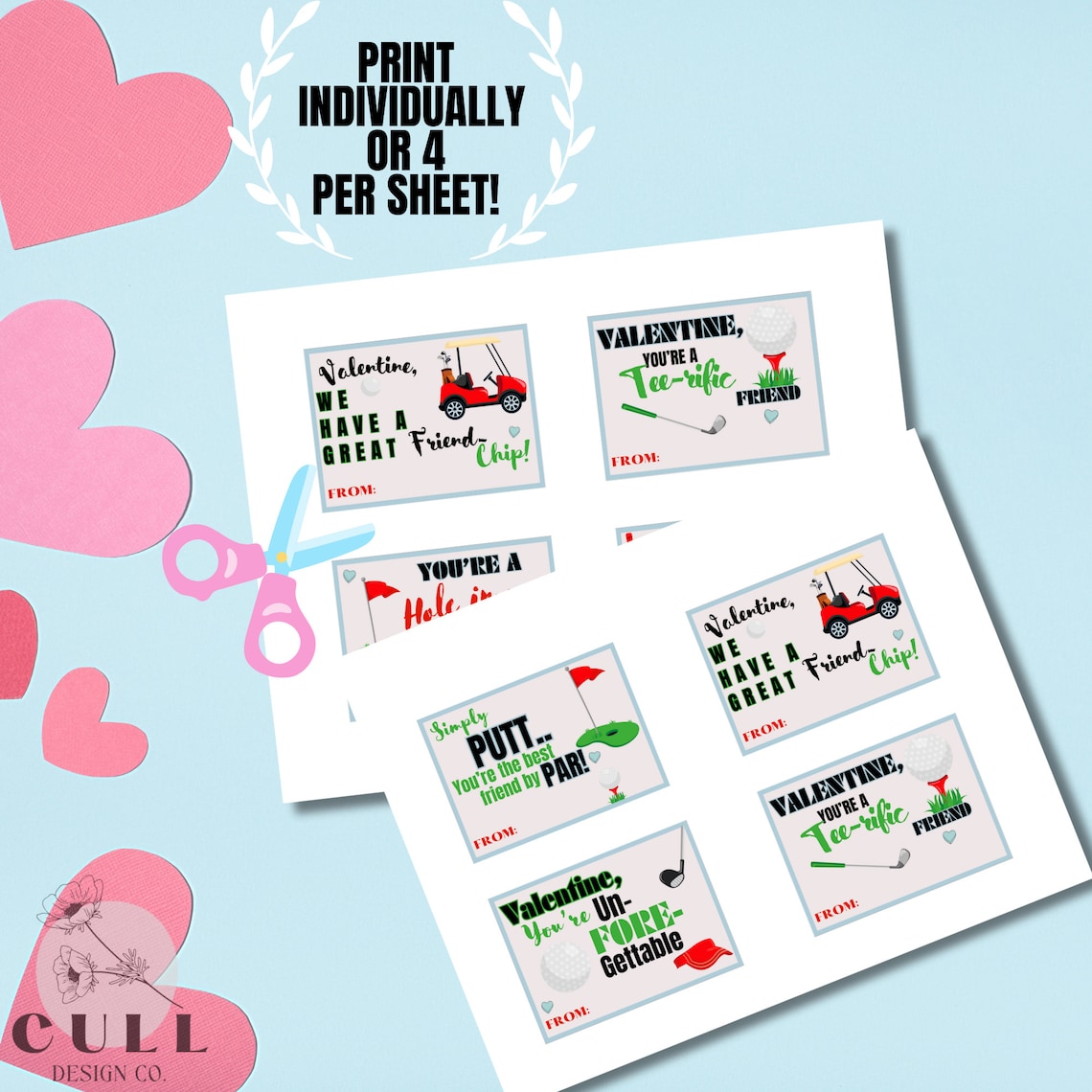 Printable Golf Valentines Day Cards, Instant Download, Classroom ...