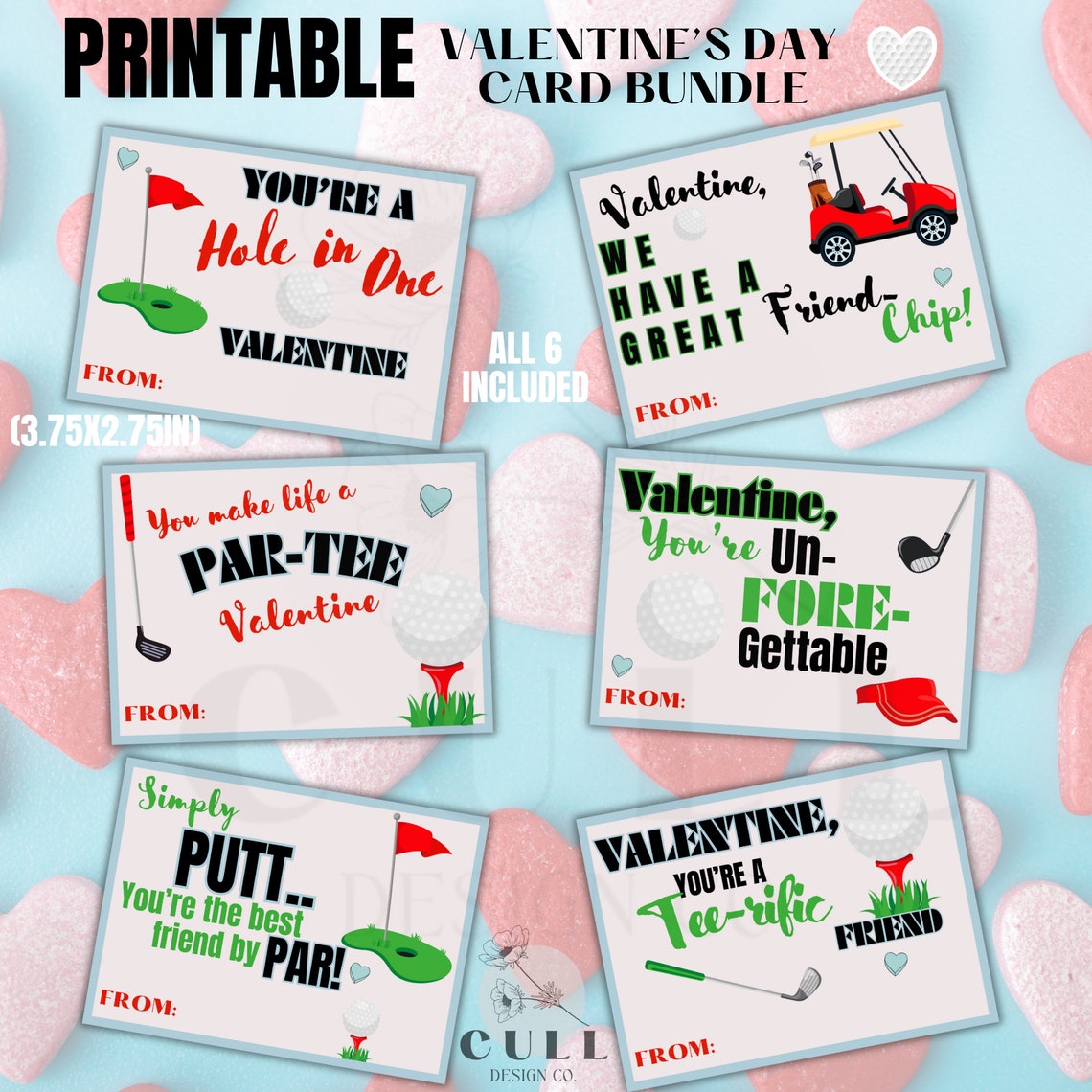 Printable Golf Valentines Day Cards, Instant Download, Classroom ...