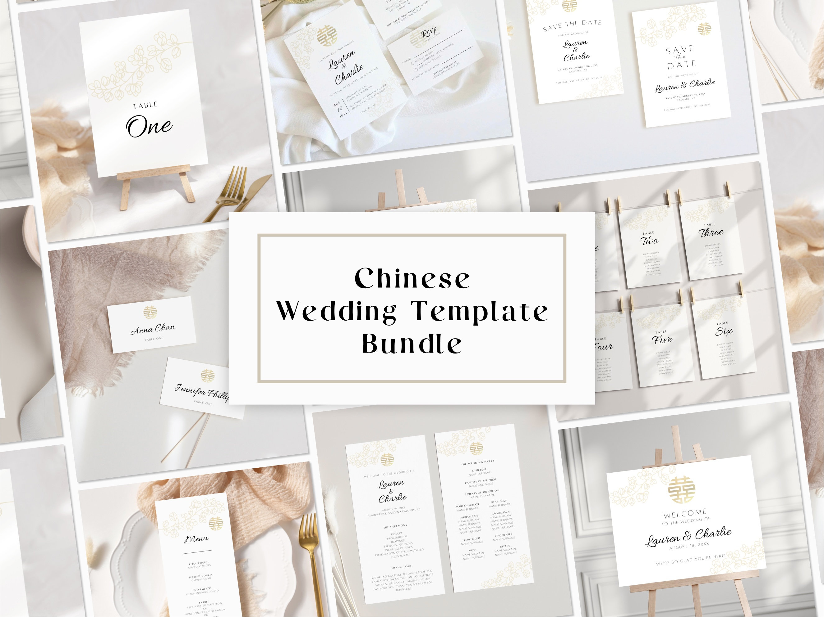 Chinese Wedding Template Bundle Invitations, Cards, and Signs Double ...