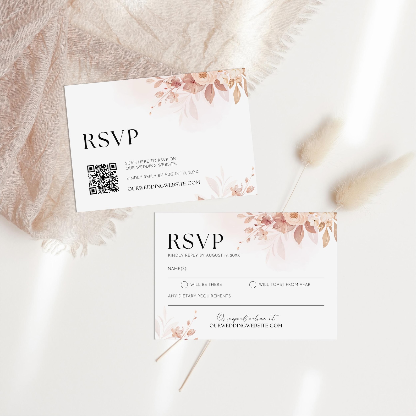 Terracotta Wedding Invitation Suite With Boho Florals: Customizable ...