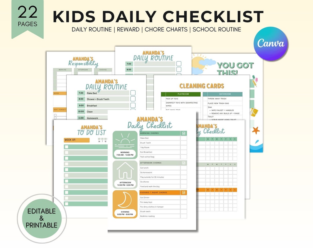 Kids Chore Chart Bundle, Printable Daily School Routine, Reward Chart ...