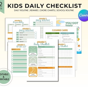 Kids Chore Chart Bundle, Printable Daily School Routine, Reward Chart ...