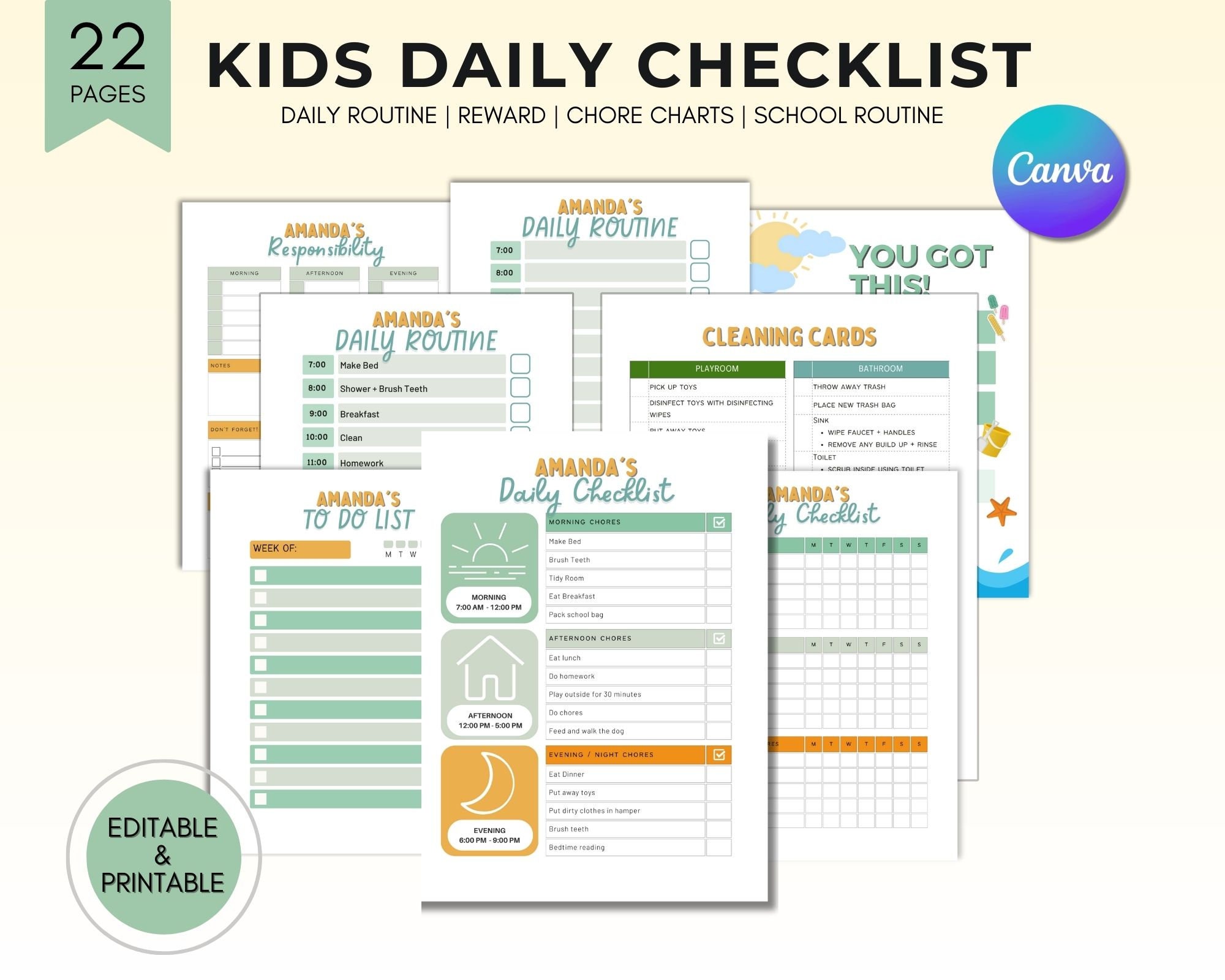 Kids Chore Chart Bundle, Printable Daily School Routine, Reward Chart ...
