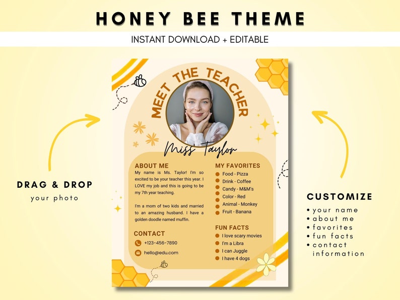 Meet the Teacher Template, Back to School Flyer, Bee Classroom Decor ...
