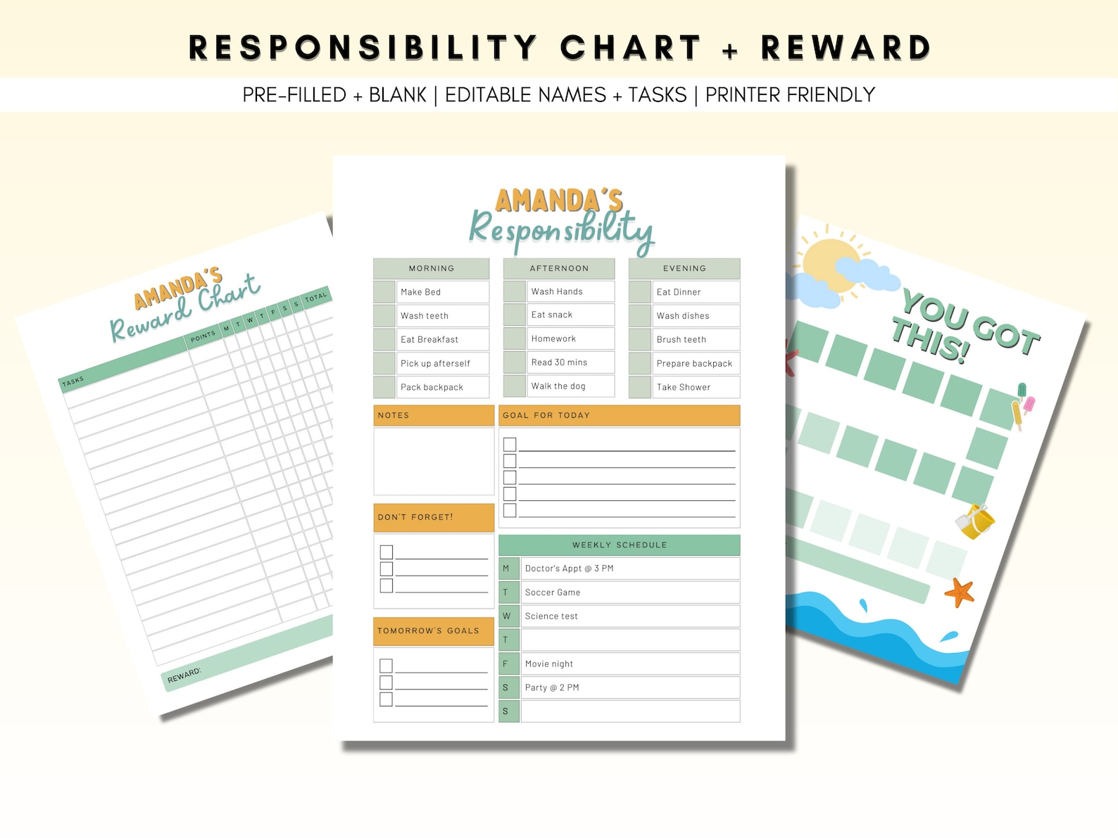 Kids Chore Chart Bundle, Printable Daily School Routine, Reward Chart ...