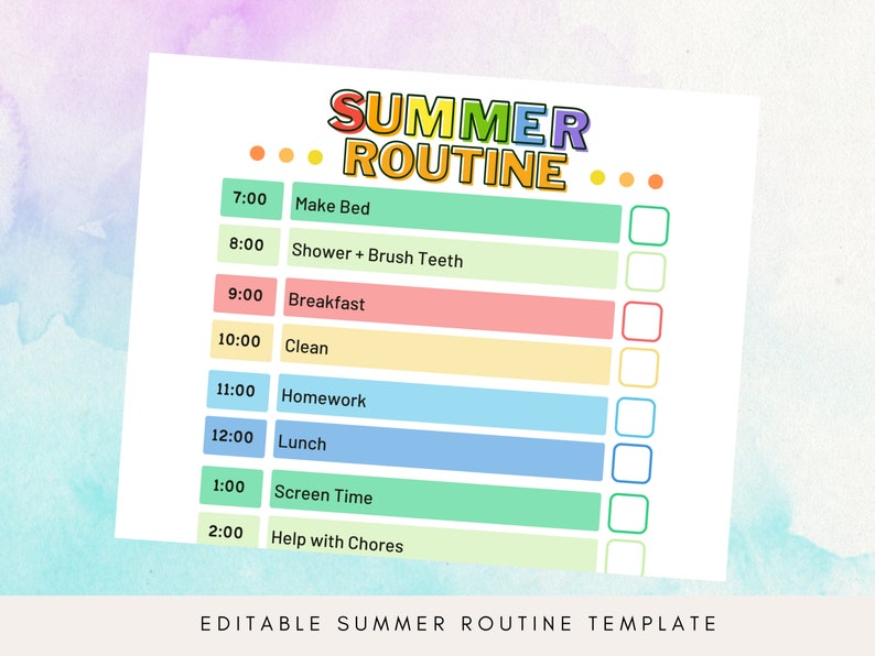 Summer Schedule Printable, Kids Summer Checklist, Printable Summer ...
