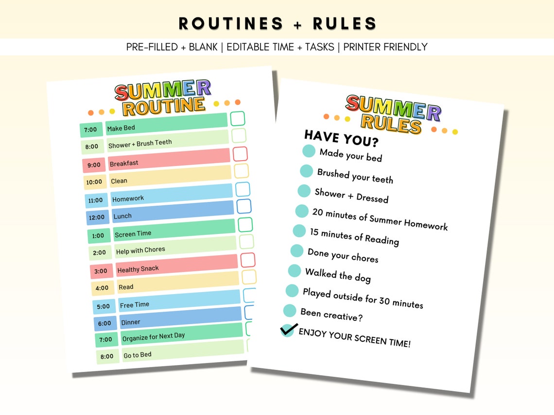 Summer Schedule Printable, Kids Summer Checklist, Printable Summer ...