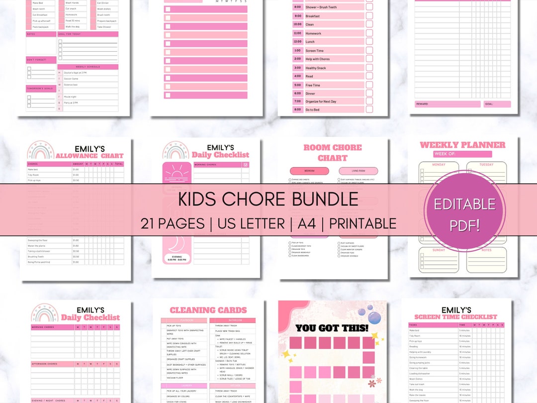 Editable chore chart for multiple kids Daily Checklist Kids - Etsy 日本