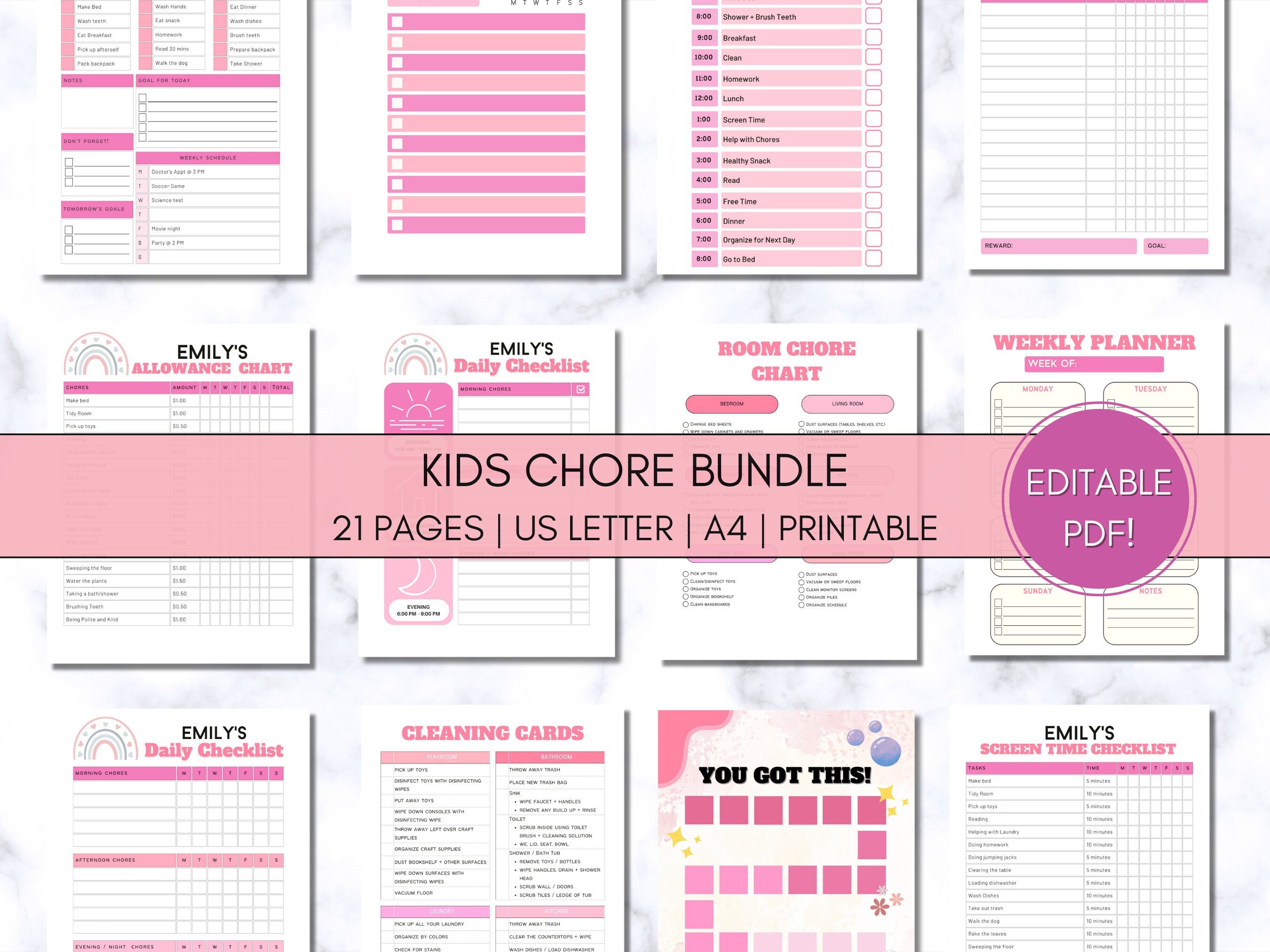 Kids Chore Chart, Chore Chart for Kids, to Do List, Cleaning Checklist ...