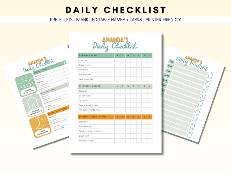 Kids Chore Chart Bundle, Printable Daily School Routine, Reward Chart ...