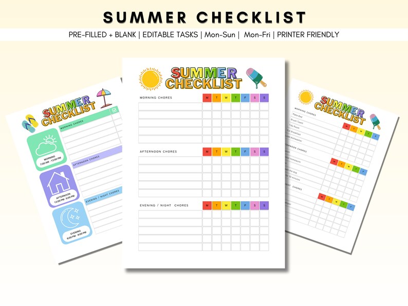 Summer Schedule Printable, Kids Summer Checklist, Printable Summer ...