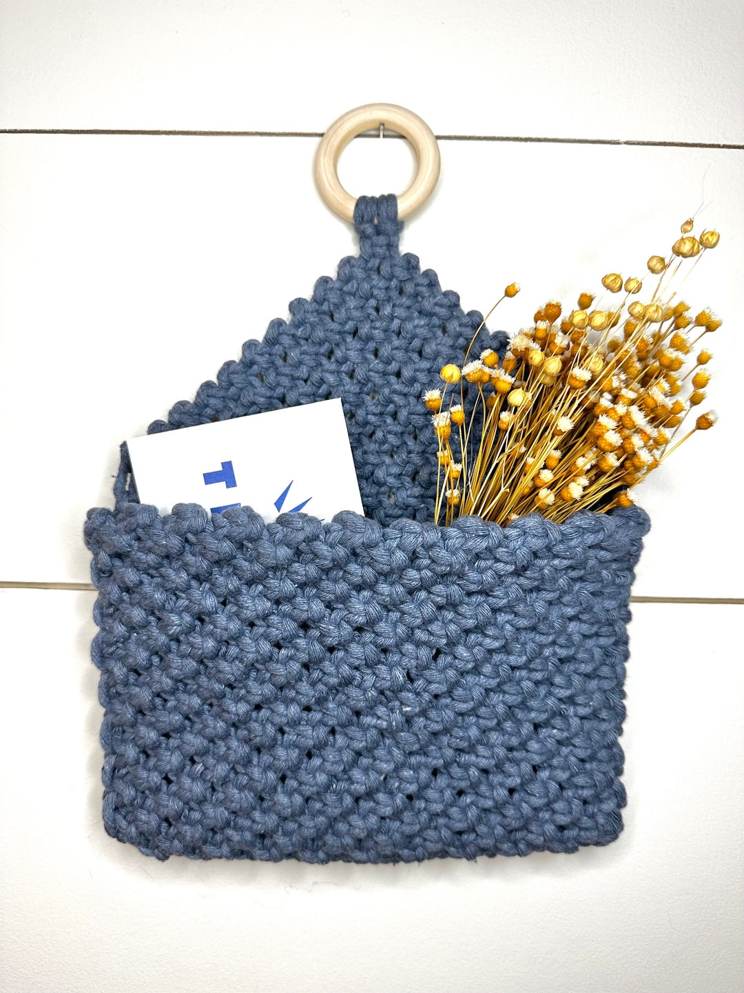 Recycled Denim Macrame Pocket - Hanging Wall Decor - Etsy