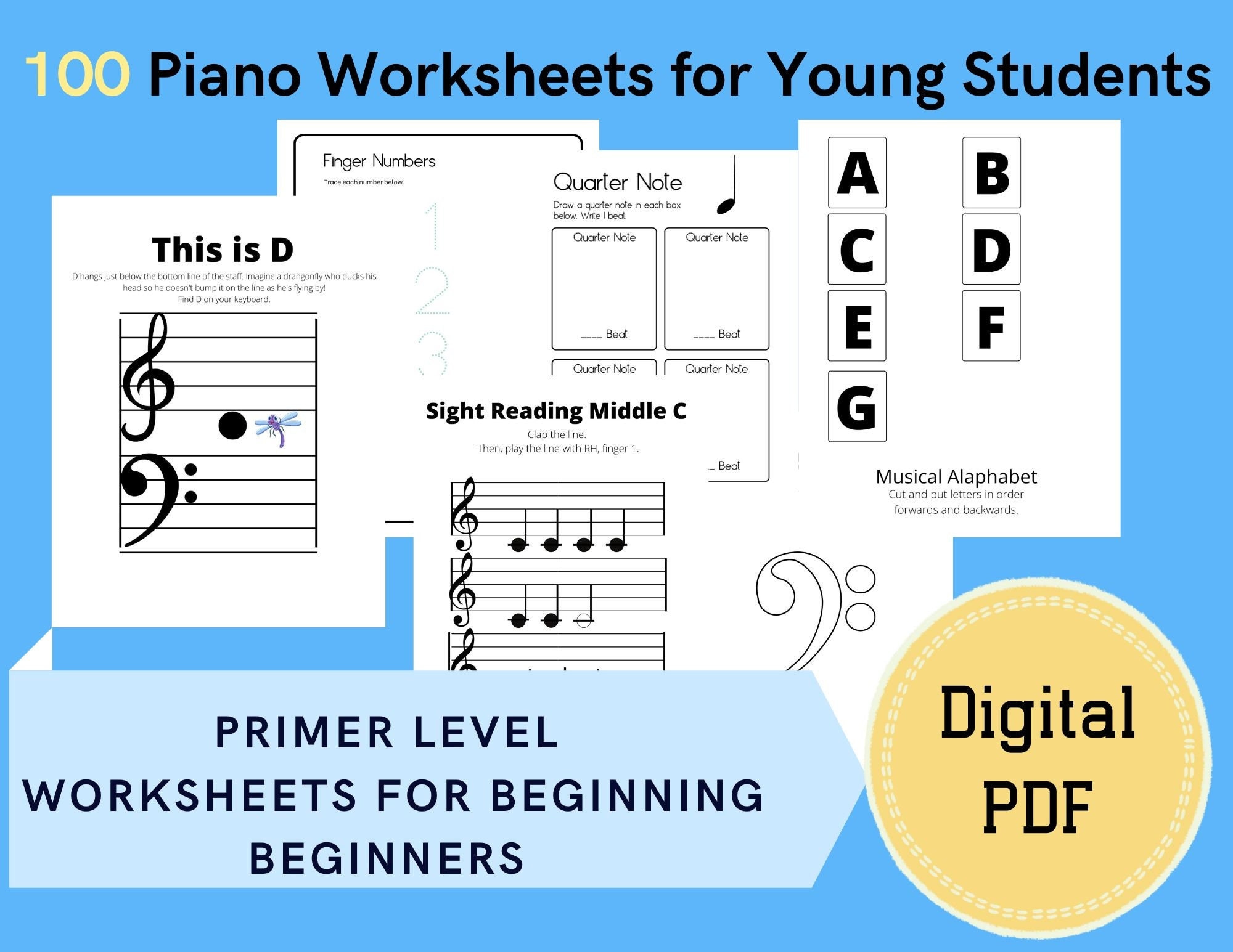 Beginner Piano Worksheets - Etsy