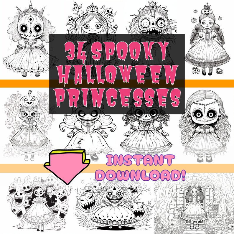 Printable Halloween Coloring Pages 34 Spooky Monster - Etsy