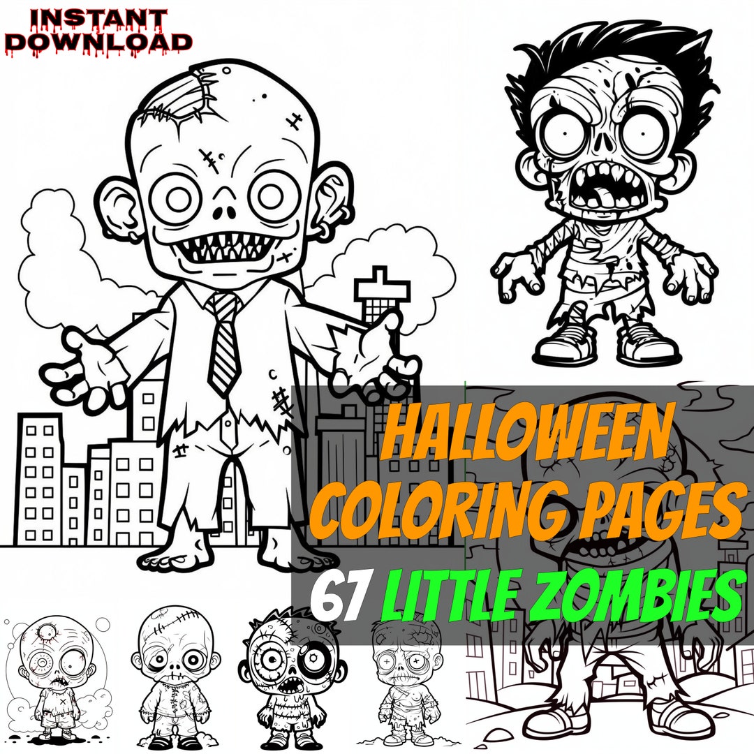 Halloween Coloring Pages: 67 Original Cute Little Zombies to - Etsy