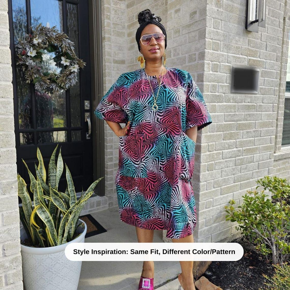 Ankara Dress With Pockets | Loose Fit Top & Black Orange Tunic | Color ...
