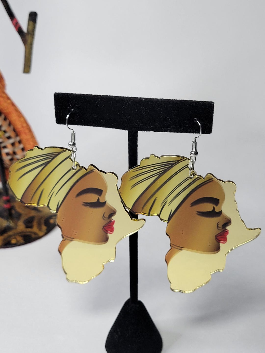 Large Gold African Map Earrings, Mirror Fashion Statement Jewelry for ...