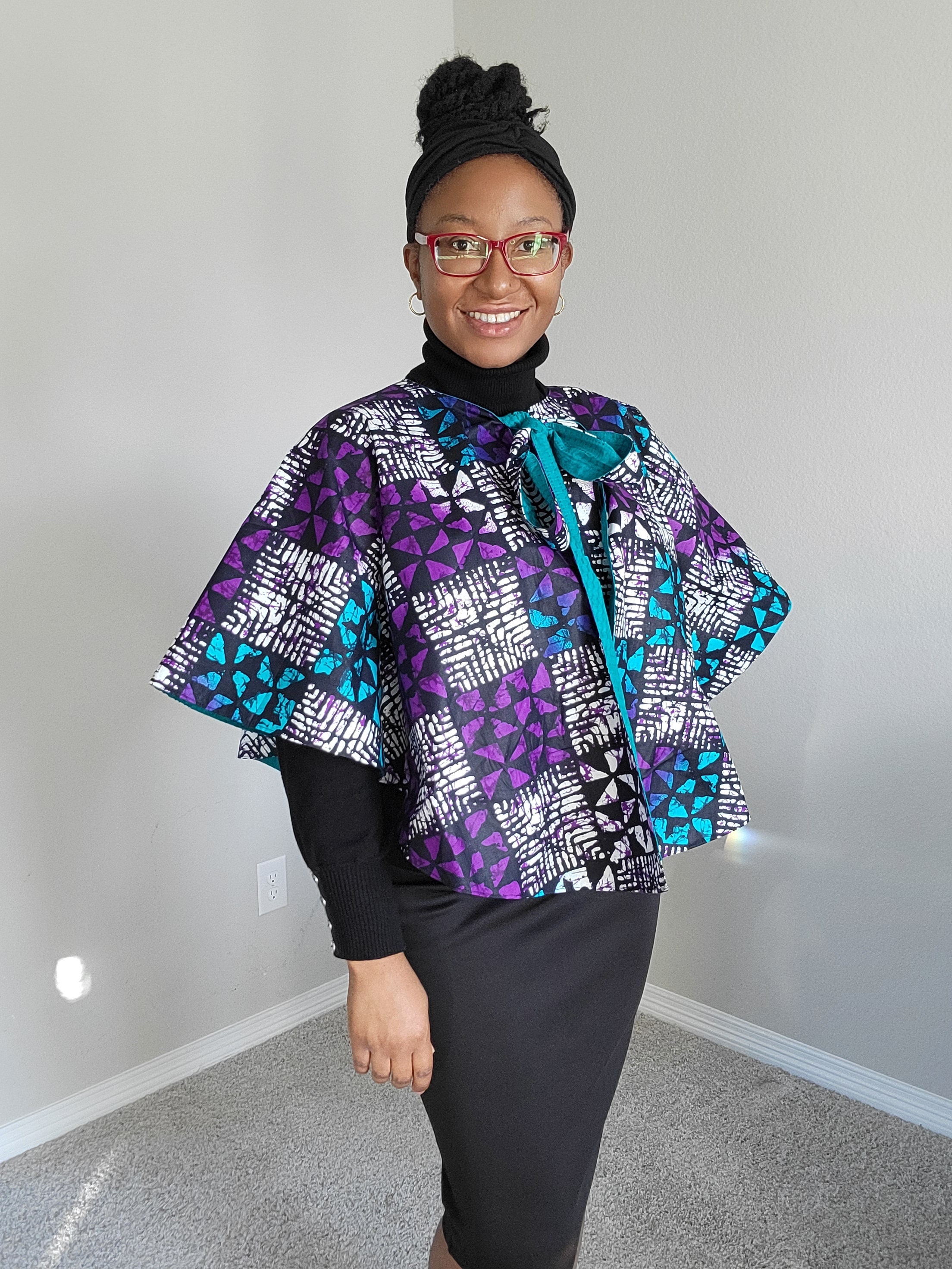 Reversible African Print Cape, Teal and Purple African Print Jacket ...