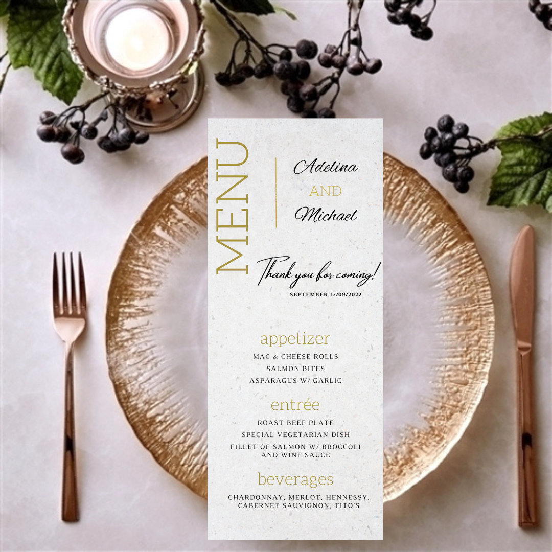 Gold Wedding Menu Template, Menu Template, Fully Editable, INSTANT ...
