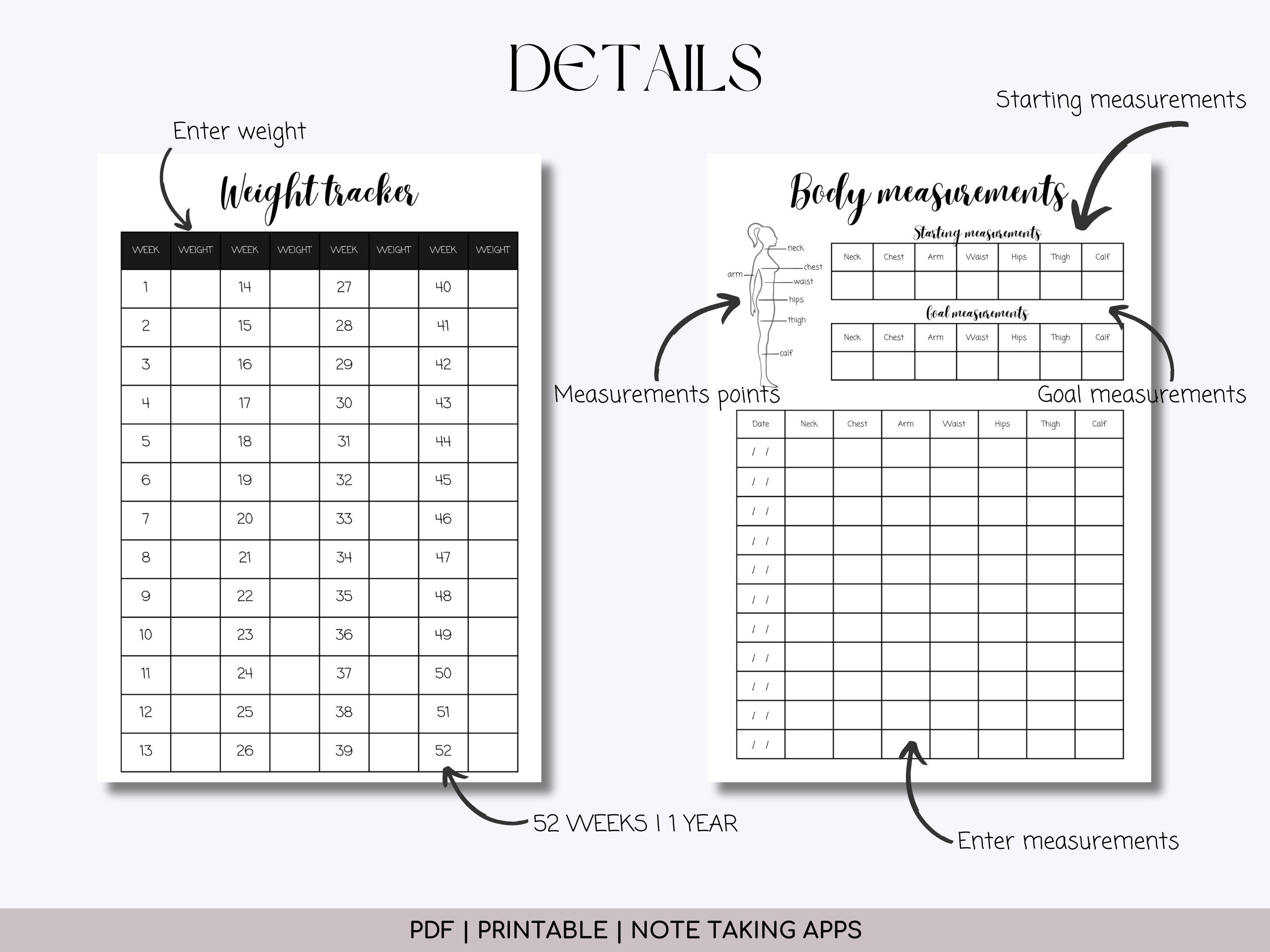 Weight Loss Tracker PDF Printable Digital Planner Weight Loss Planner ...