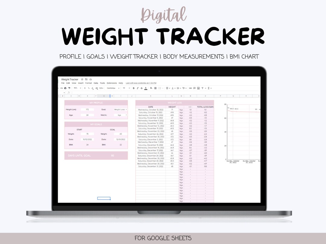 Weight Loss Tracker Spreadsheet for Google Sheets Digital Fitness ...