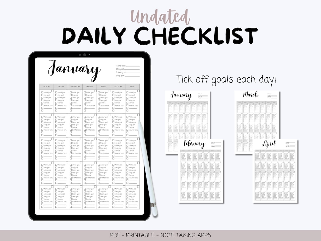 Undated Daily Checklist Tracker Journals Trackers Planners Calendars ...